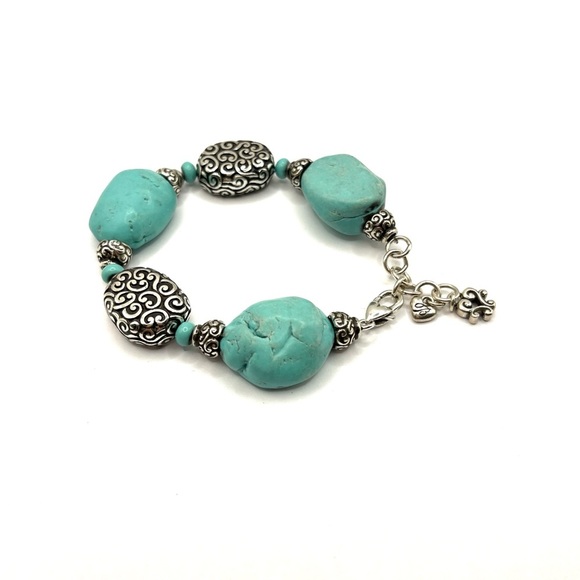 Brighton | Jewelry | Brighton Turquoise Chunky Silver Beaded Bracelet ...